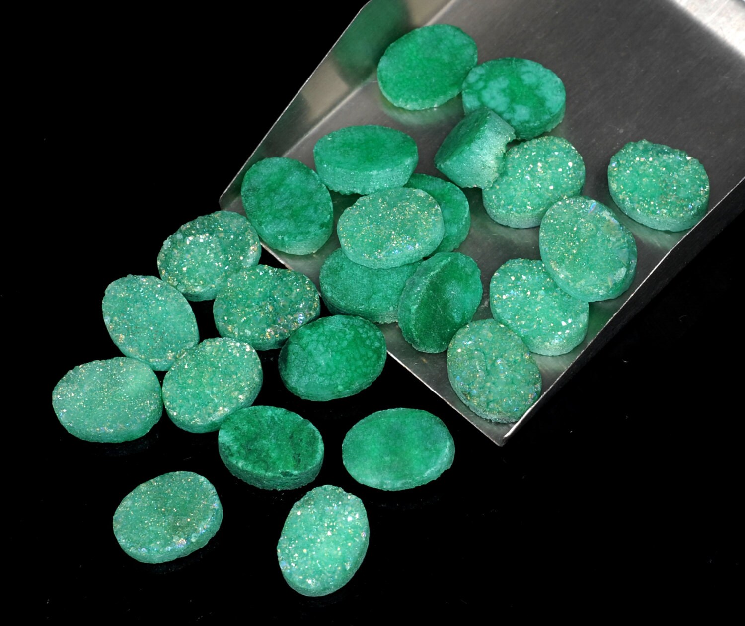 Grade AA Superb 2 Pieces Lawn Green Oval Calibrated Druzy Cabochon ...
