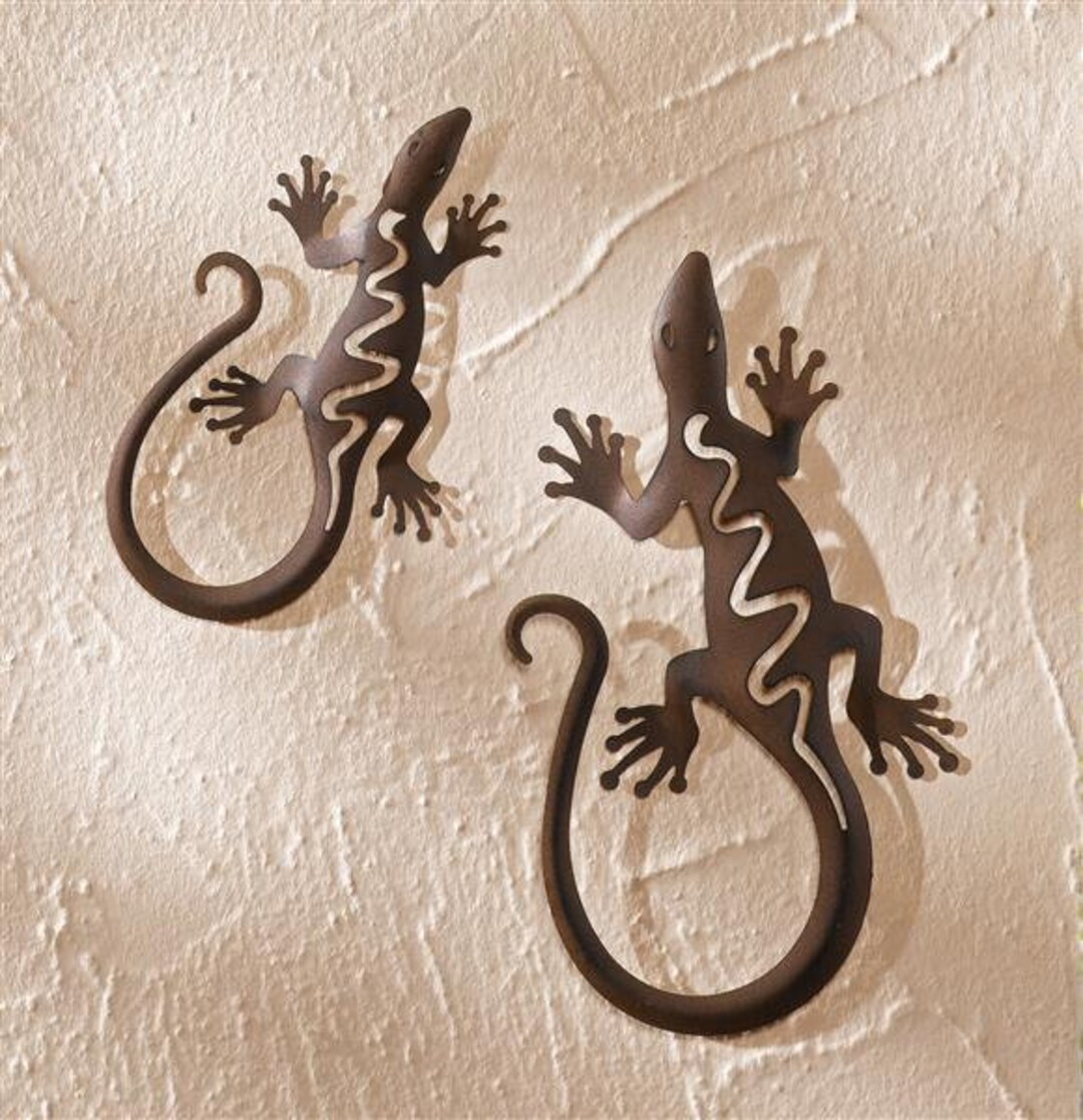 Set of 2 Rusty Metal Gecko Lizards - Etsy