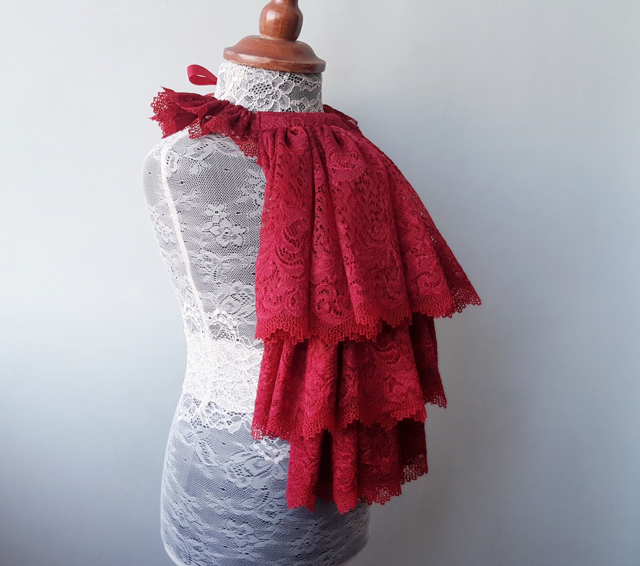 Pirate Cosplay Dark Red Lace Jabot, Vampire Cosplay, Steampunk Wedding ...