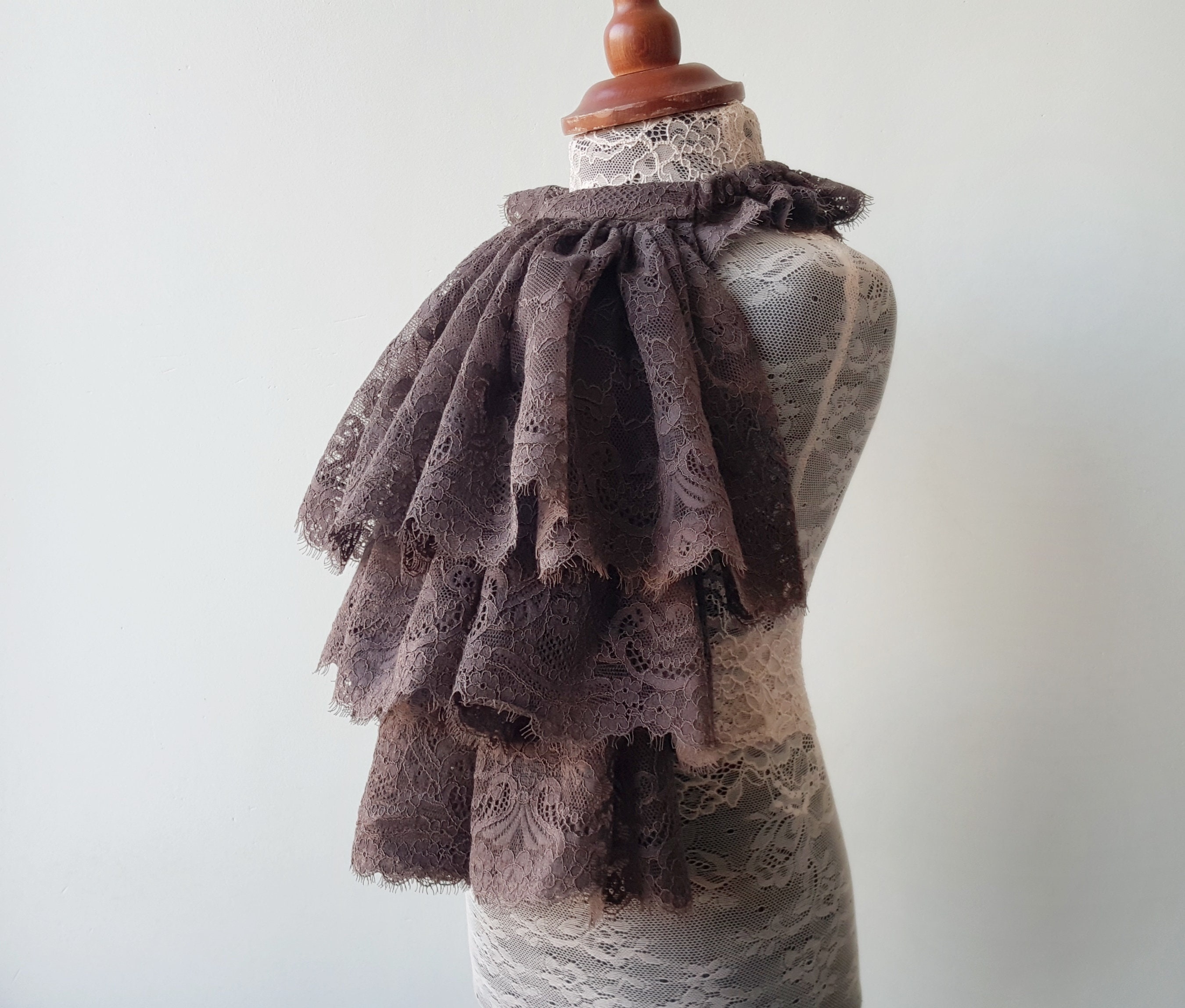 Vampire Cosplay Lace Jabot, Pirate Cosplay, Taupe Brown Steampunk ...