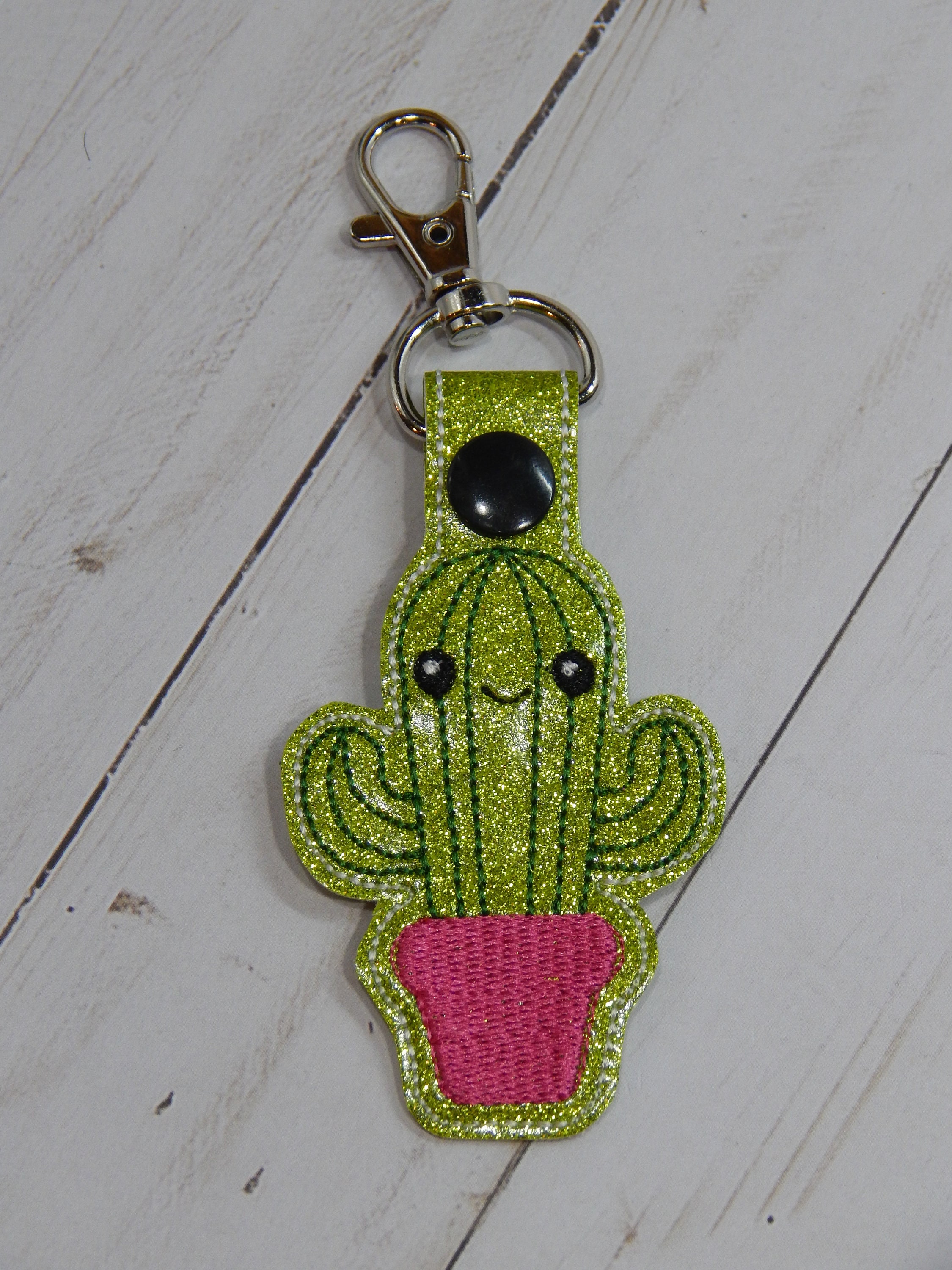 Cactus Keychain Embroidered Cactus Keyfob Keychain Kawaii | Etsy