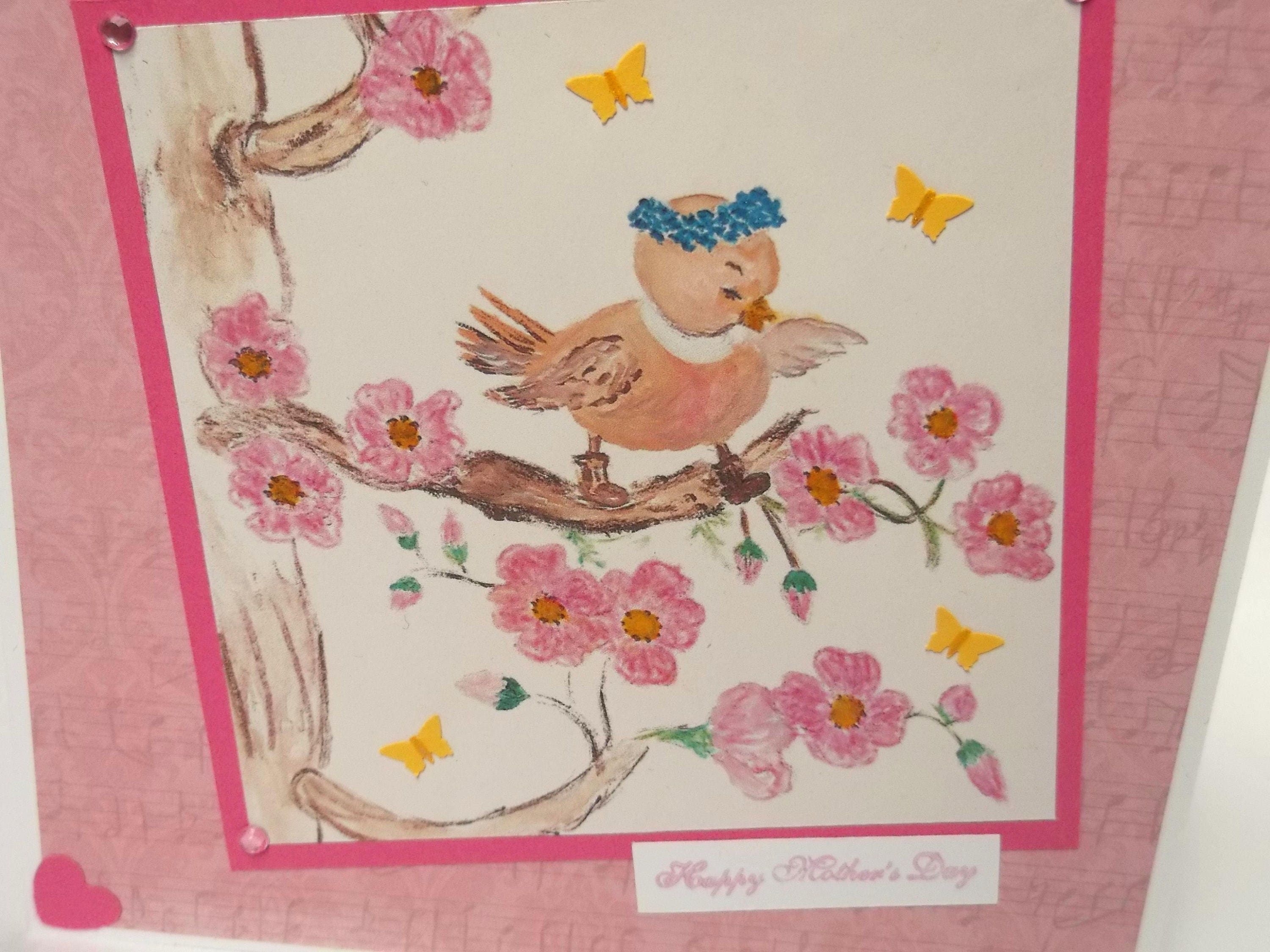Happy Mother's Day Greeting Card With Cute Bird Digi Stamp - Etsy