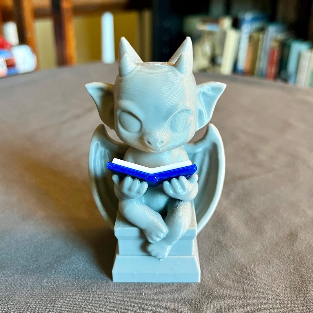 Chibi Reading Gargoyle Bookshelf Decor - Cute Spooky Figure - 3D ...