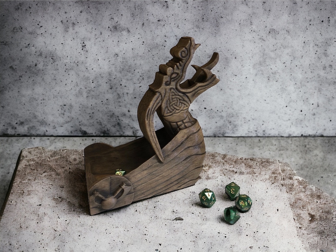 Viking Longship Dragon Head Prow Dice Tower - 3D Printed - Shown in ...