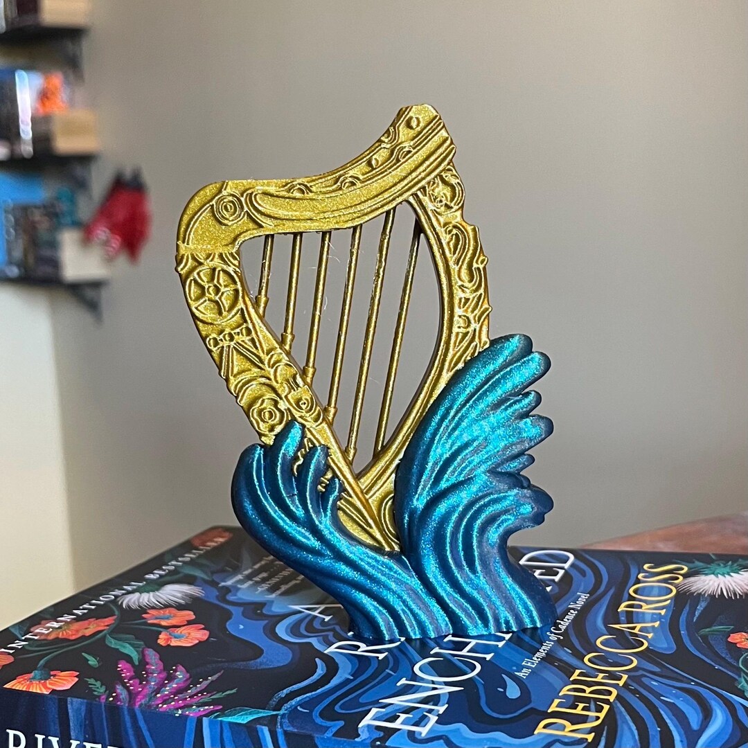 Enchanted River Harp Bookshelf Decor - Gold Harp in Waves Figure - ARE ...