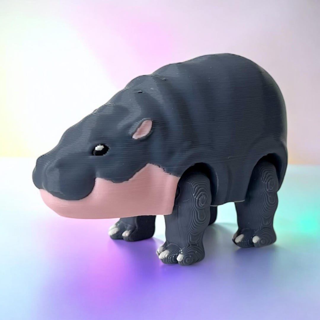 Moo Deng Hippo Articulated Figure - Cute Baby Hippopotamus 3D Printed ...