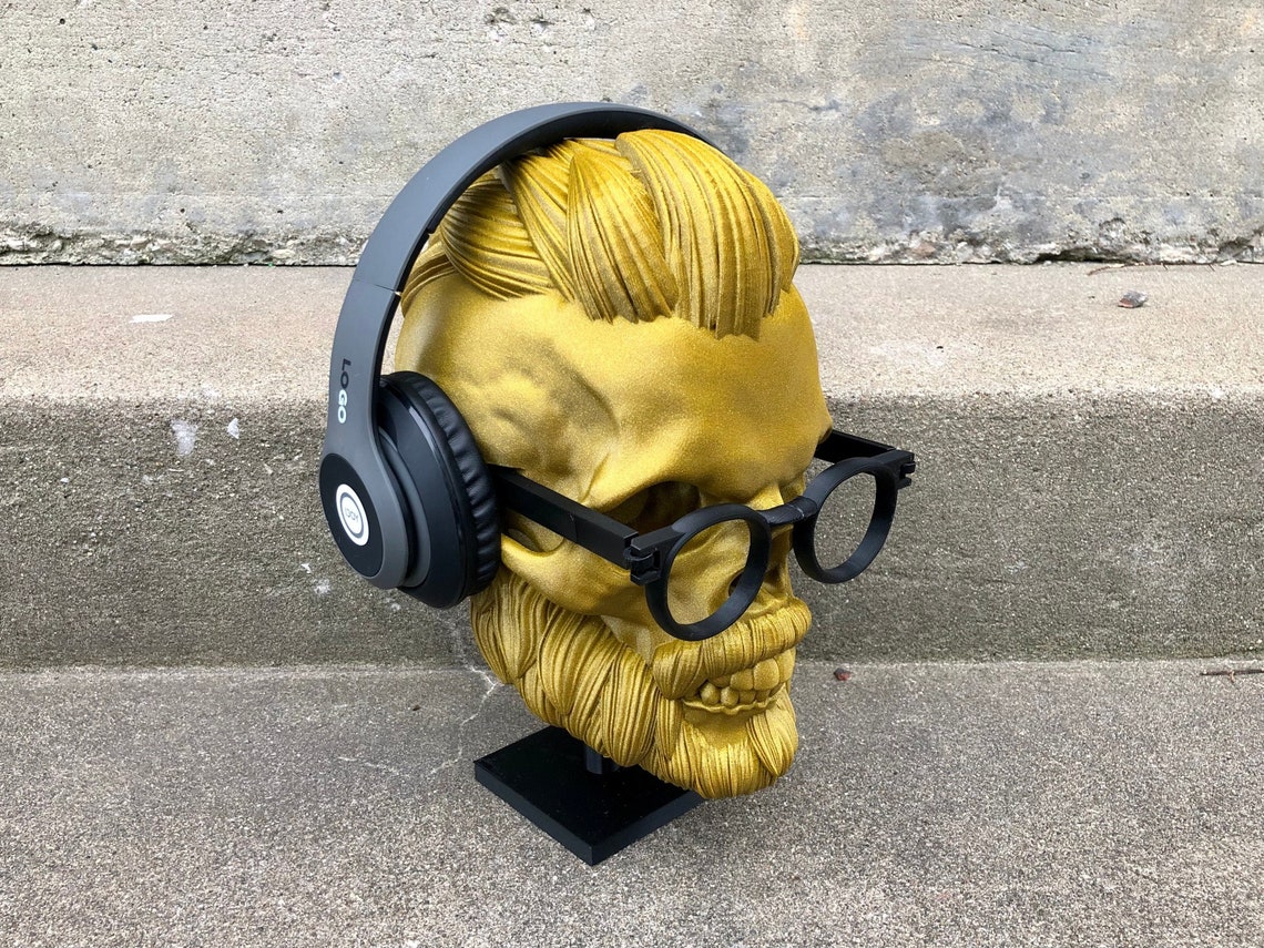 Glasses Bearded Skull 3 Headphone Head - 3D Printed Headphone Stand ...