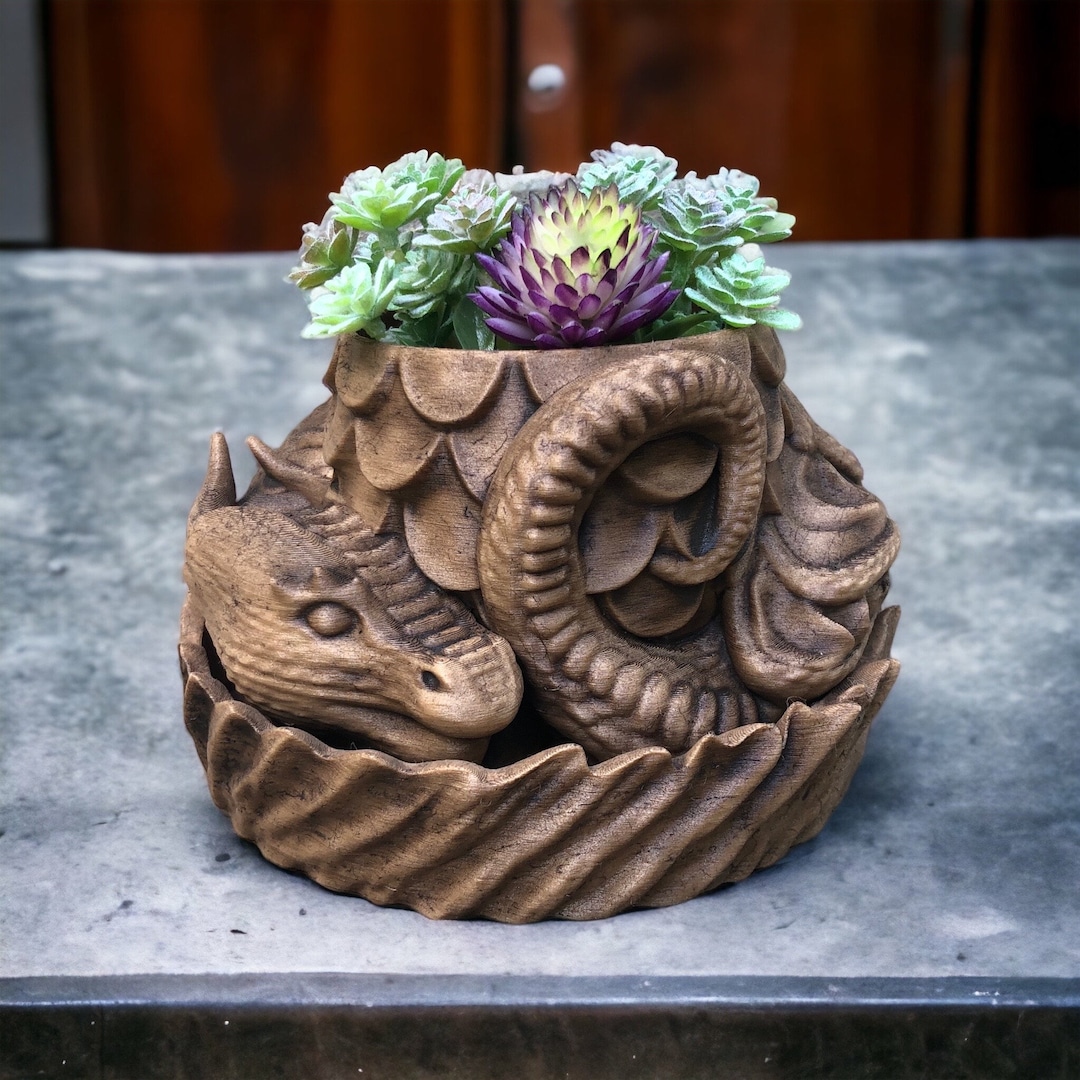 Dragon 3D Printed Succulent Planter Pot Vase With Tray - Various Colors ...