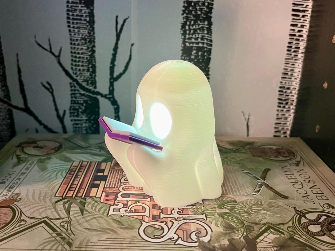 Spooky Reading Ghost Bookshelf Decor Figure With Multi-color Tealight ...
