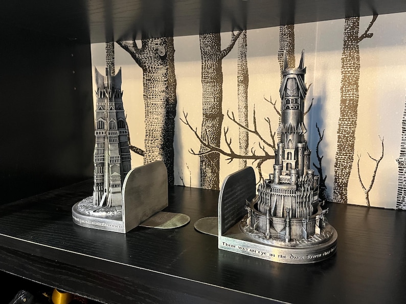 Two Towers Orthanc and Barad-dur Bookends - Silver Wax Buffed - 3D ...