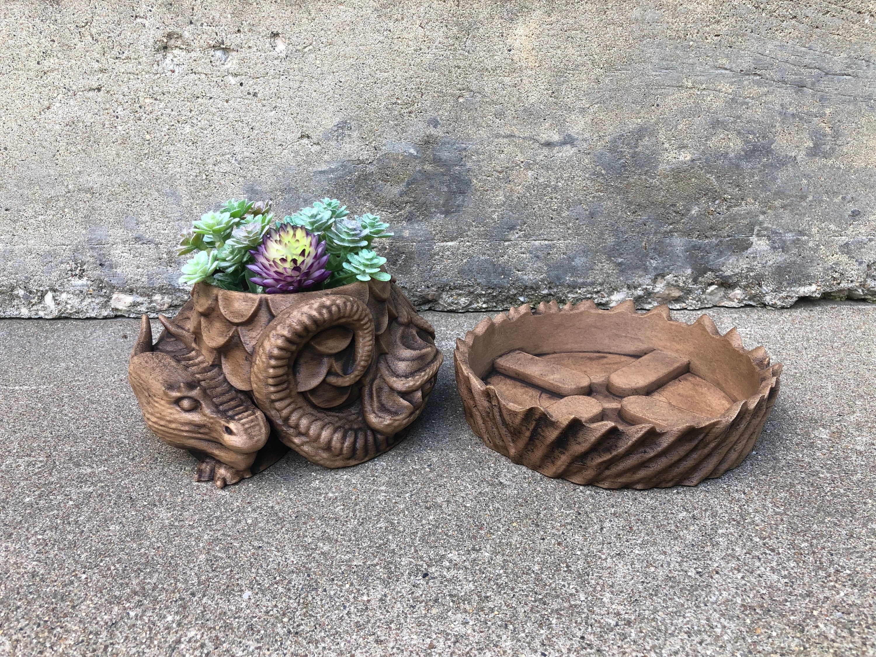 Dragon 3D Printed Succulent Planter Pot Vase With Tray - Various Colors ...
