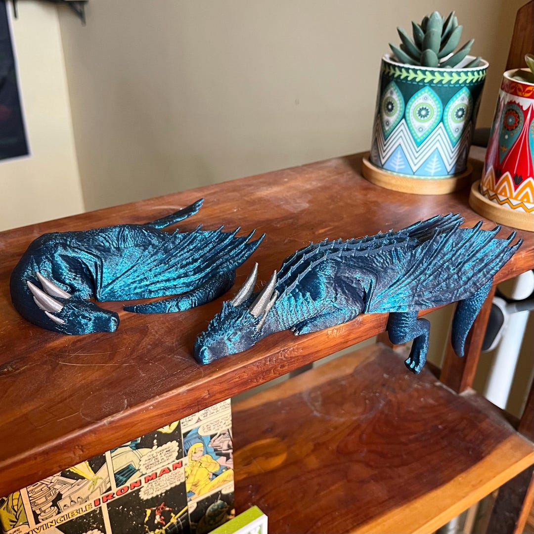 Dragon Bookshelf Decor - Sleeping Dragon and Hanging Dragon - Fantasy ...