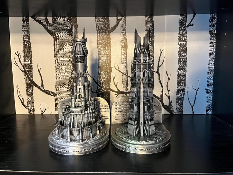 Two Towers Orthanc and Barad-dur Bookends - Silver Wax Buffed - 3D ...