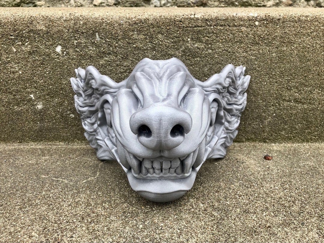 Snarling Wolf Mask - 3D Printed Demon Oni Half Mask - Etsy