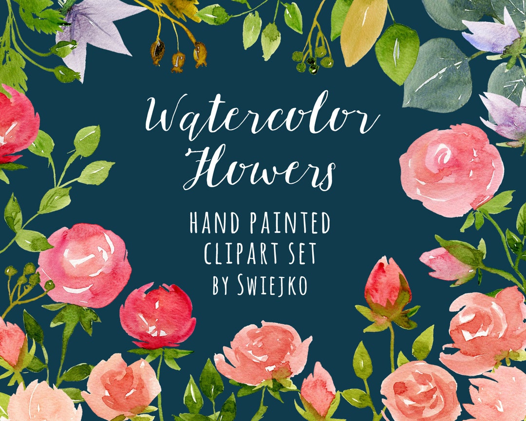 Digital Watercolor Roses, Hand Painted Flowers, Floral Clipart, Cottage ...