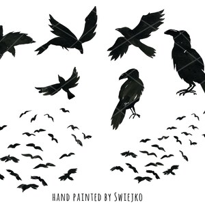 Watercolor Halloween Clipart, Digital Watercolour, Birds Silhouette ...
