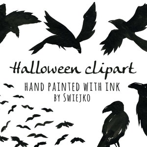 Watercolor Halloween Clipart, Digital Watercolour, Birds Silhouette ...