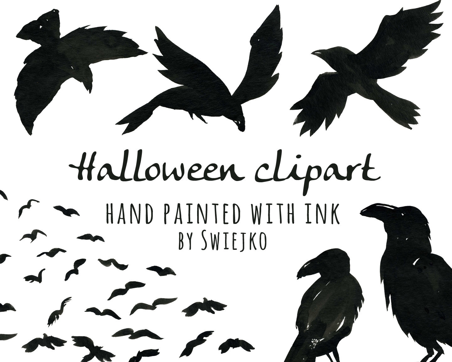 Watercolor Halloween Clipart, Digital Watercolour, Birds Silhouette ...