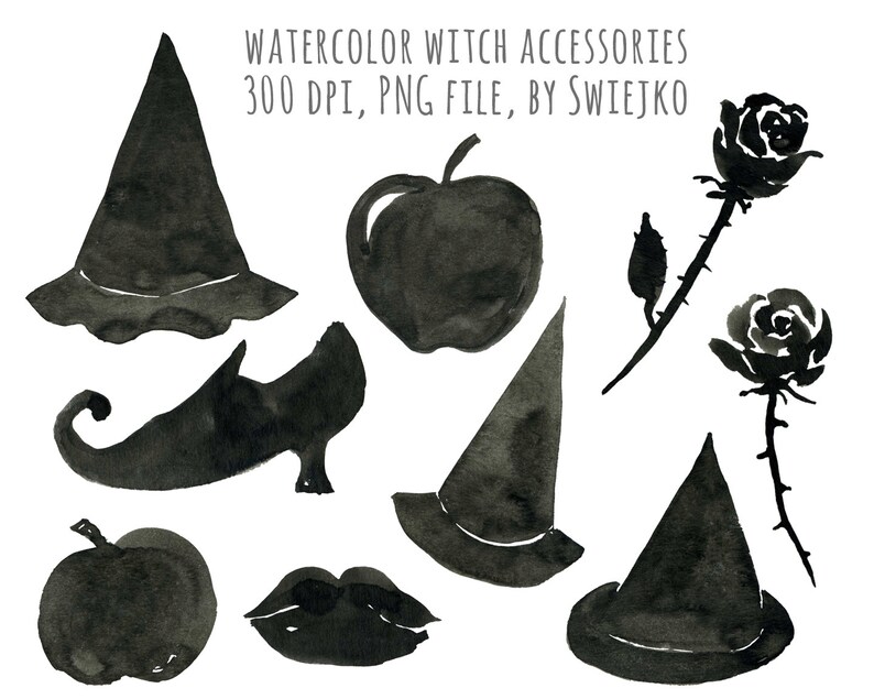 Watercolour Clipart, Halloween Clipart, Witch, Digital Watercolor ...
