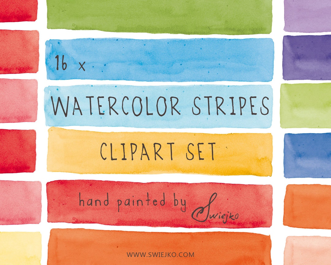 Watercolor Stripes Clipart, 16 Colorful PNG Designs (digital Download ...