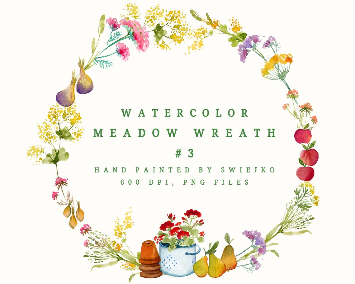 Watercolor Clipart, Garden, Spring, Birds, Floral Wreath, Digital ...