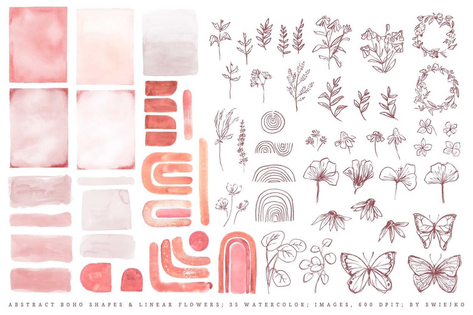 Abstract Boho Clipart Set Linear Flowers Geometric Shapes - Etsy