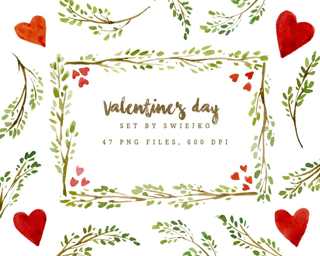 Digital Watercolor Clipart, Valentine's Day, Hand Painted Illustration ...