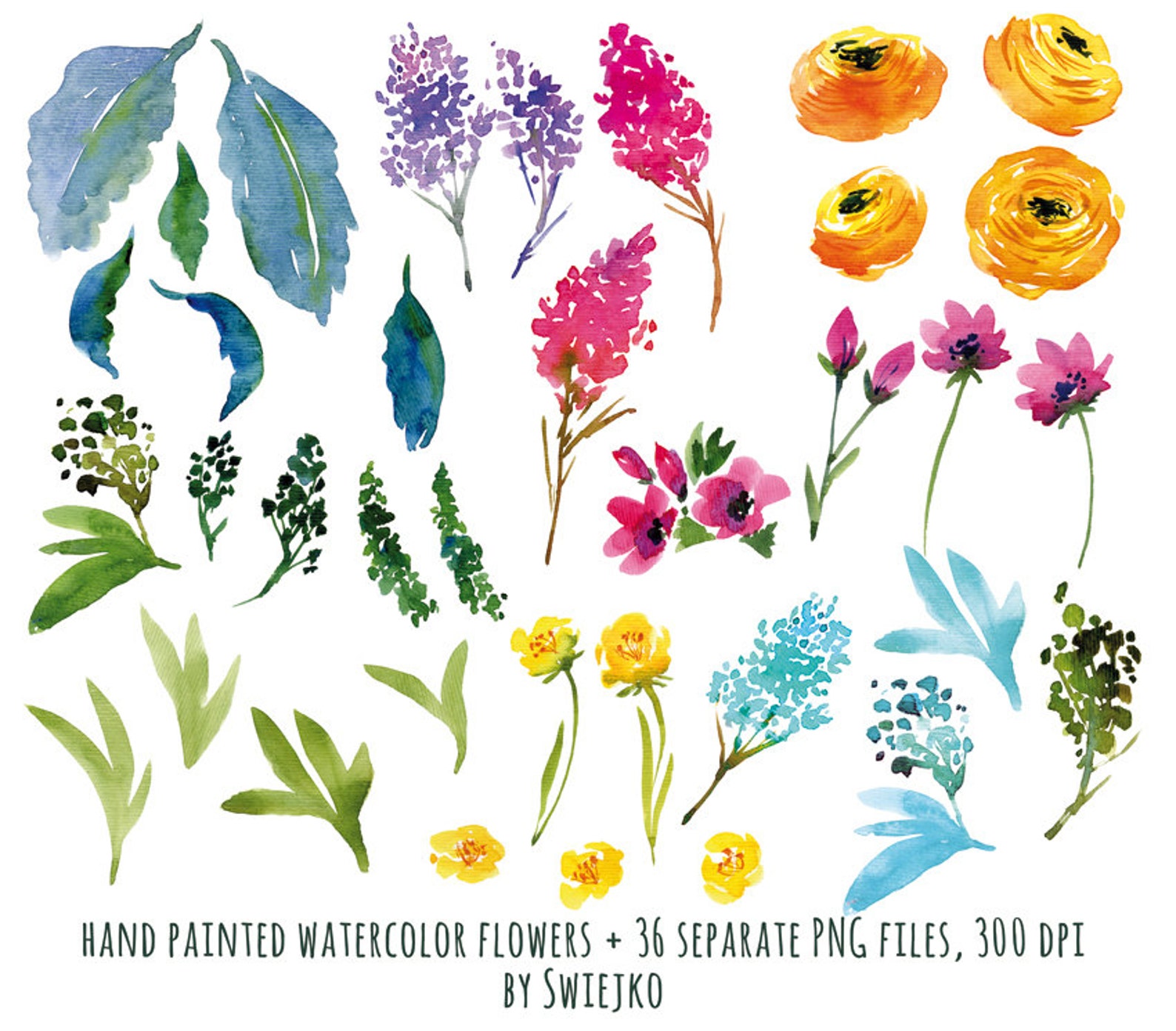 Watercolor Clipart Digital Flowers Floral Clipart - Etsy
