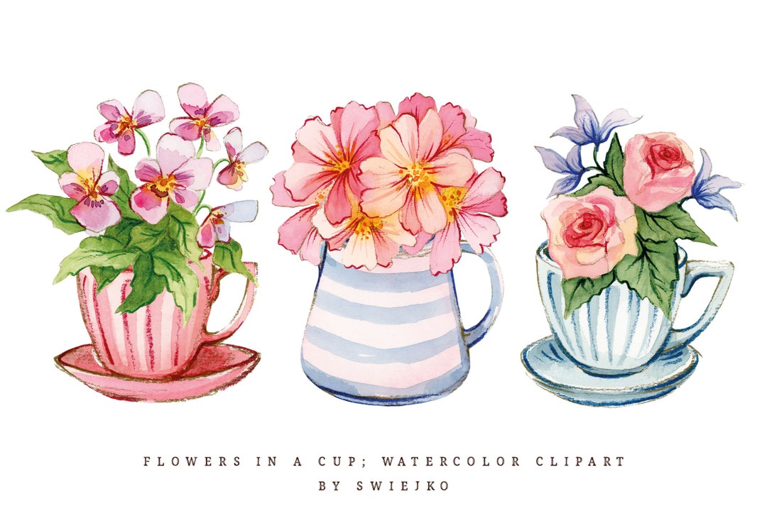 Digital Watercolor Florals, Country Flowers, Cottagecore, Rustic ...