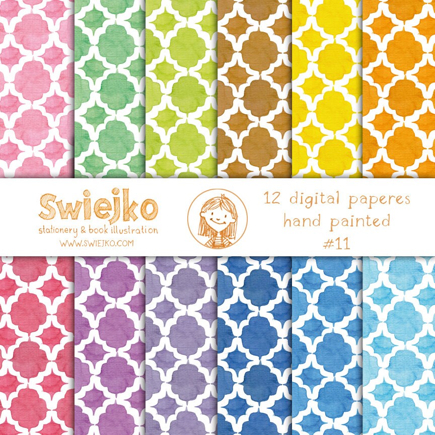 Watercolor Digital Paper Quatrefoil Moroccan Tile - Etsy