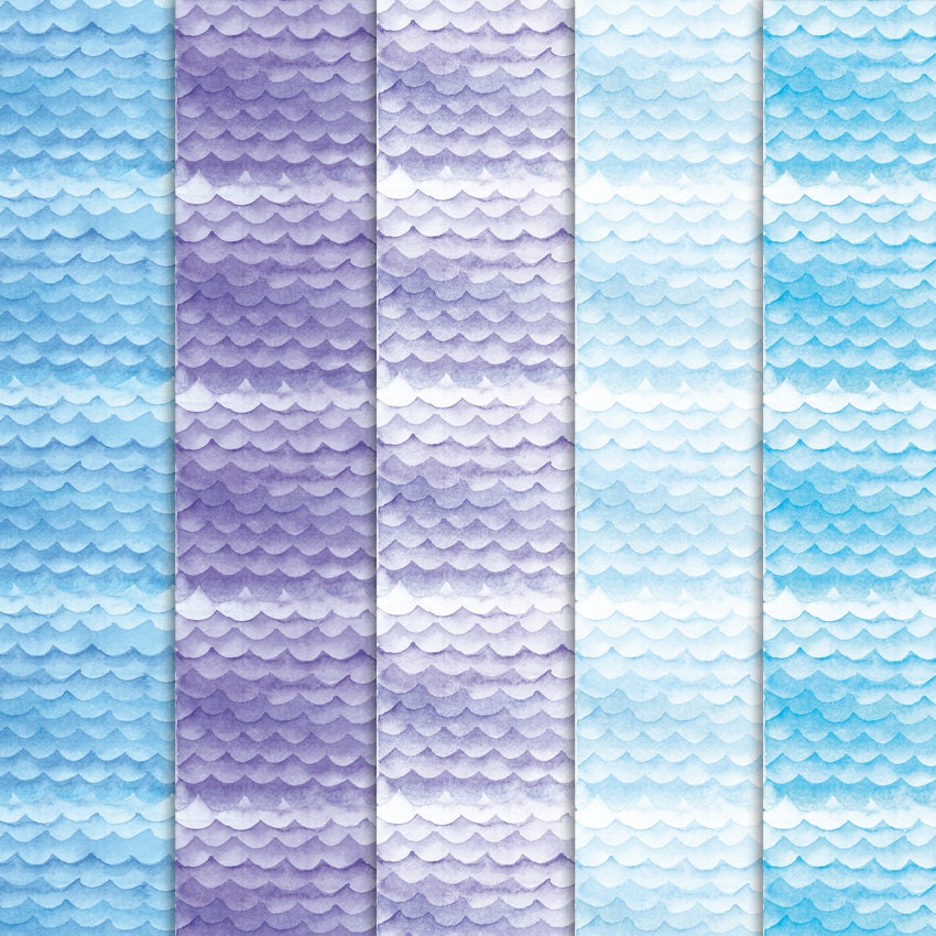Watercolor Digital Paper, Watercolor Pattern, Sea, Ocean Waves (5) - Etsy