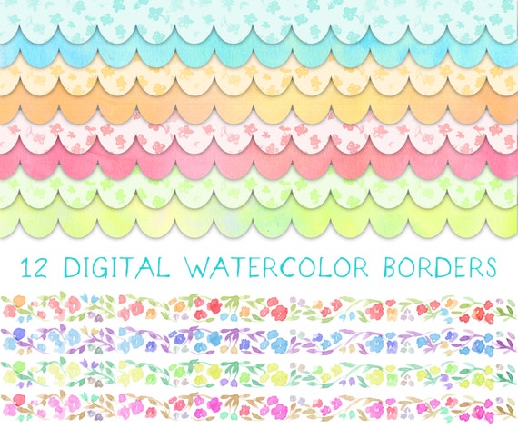 Items similar to Digital Clipart, Watercolor Borders, Blue, Orange ...