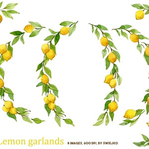 Watercolor Lemon Garland Clipart, Summer Fruits Wreath (digital ...