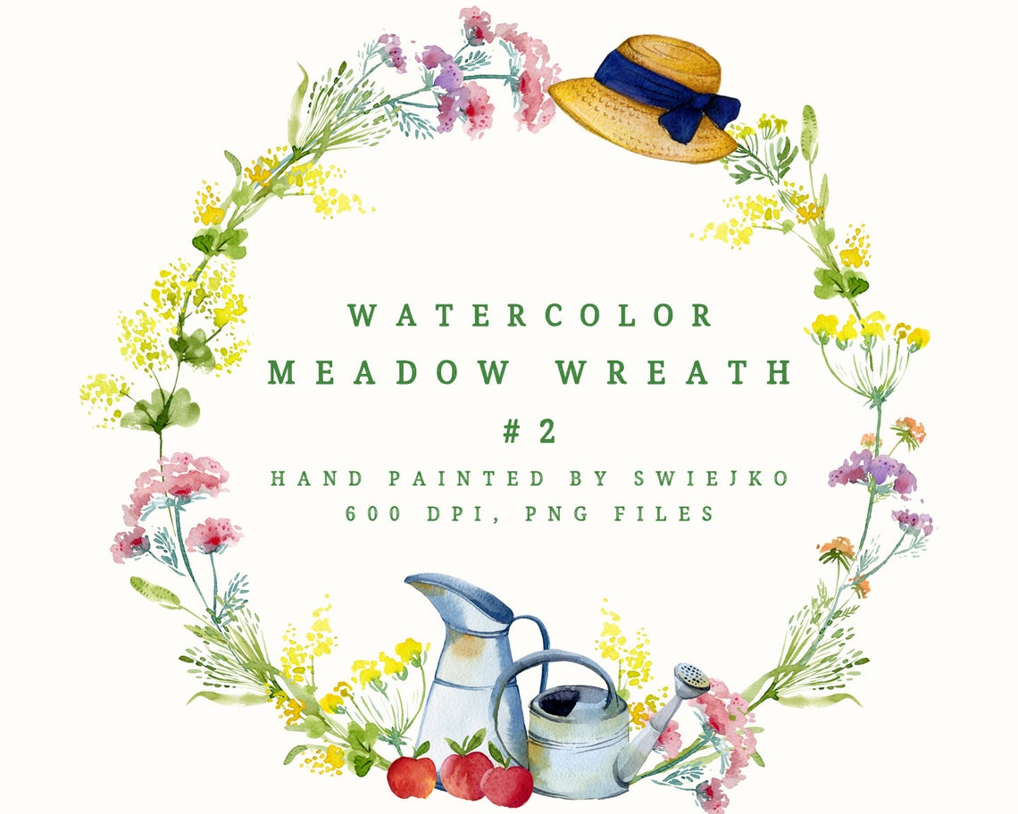 Watercolor Clipart, Garden, Spring, Birds, Floral Wreath, Digital ...