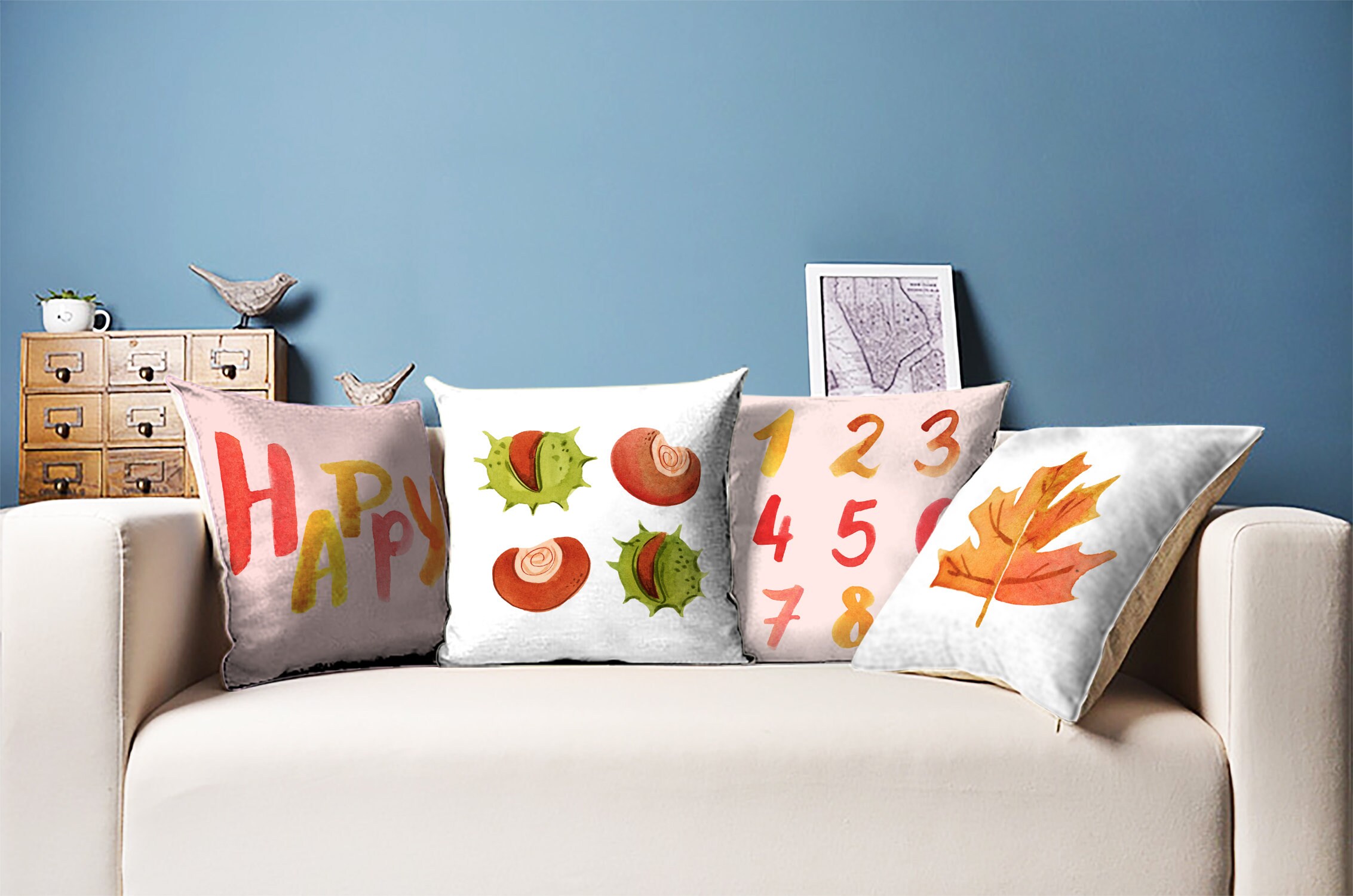 Watercolor Alphabet Numbers Autumn Illustrations Hand - Etsy