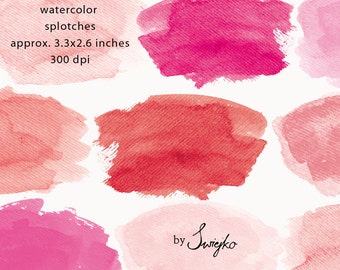Watercolor Clip Art, Hand Painted Splotches, Pink Logo, Stationery ...