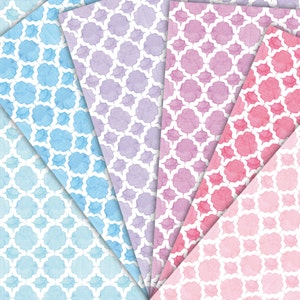Watercolor Digital Paper, Watercolor Quatrefoil Set, Hand Painted ...