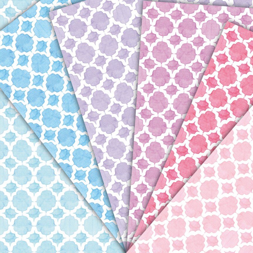 Watercolor Digital Paper Watercolor Quatrefoil Set Hand | Etsy