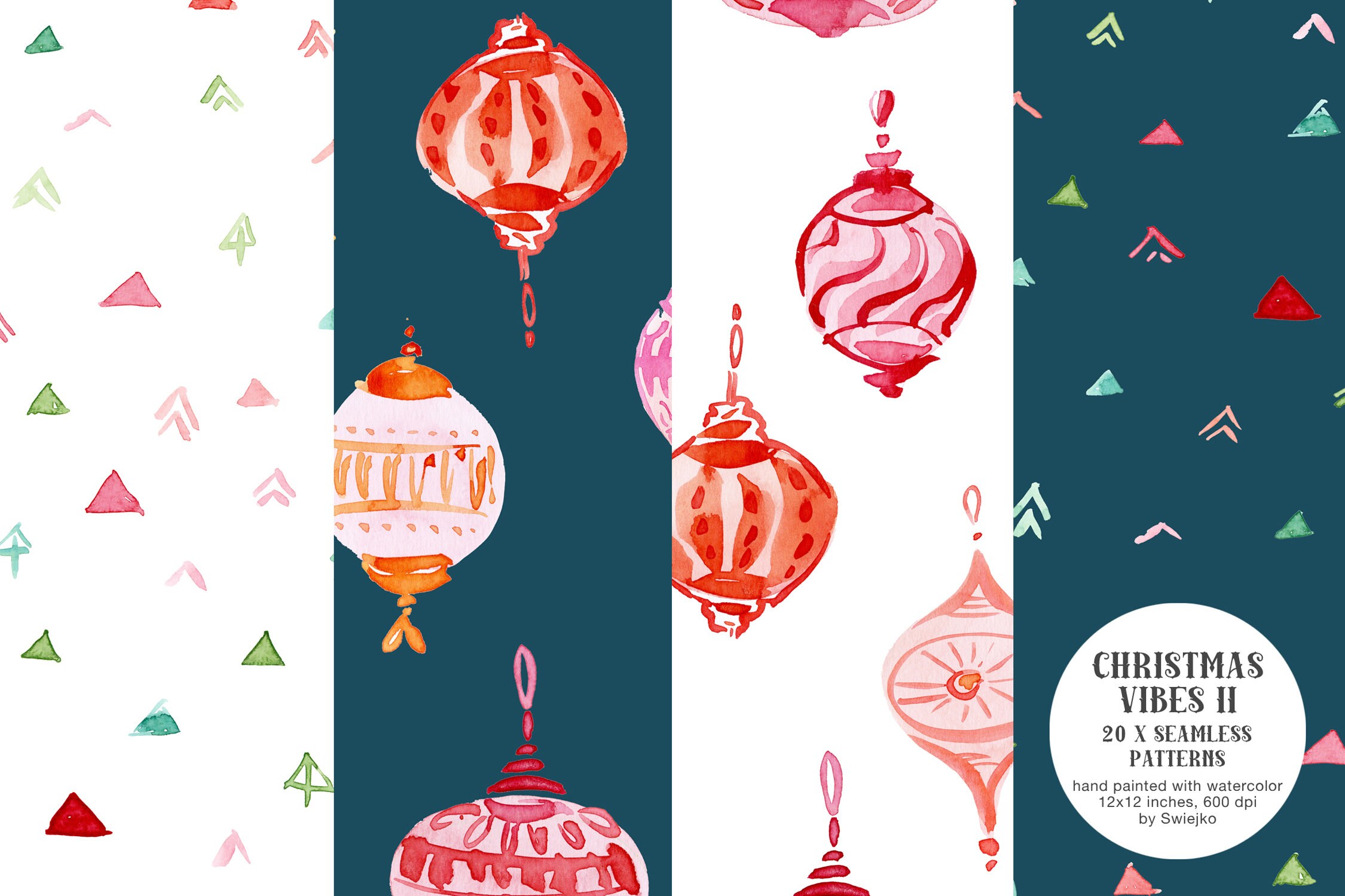 Christmas Digital Background Set, Hand Painted Watercolor Paper ...