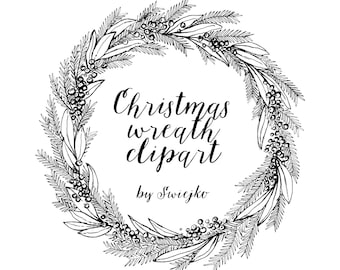 Christmas Watercolor Clipart Holiday Wreath Mistletoe | Etsy