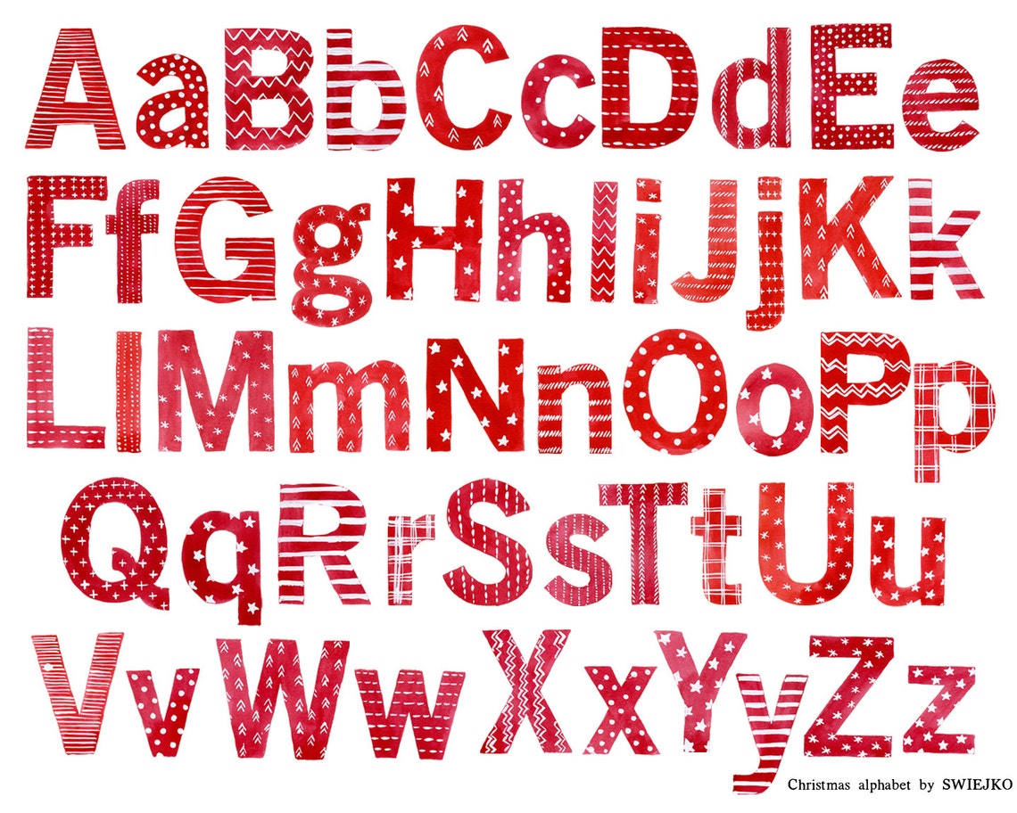 Christmas Alphabet Watercolor Clipart Typography Letters - Etsy