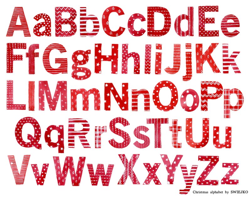 Christmas Alphabet Watercolor Clipart Typography Letters - Etsy