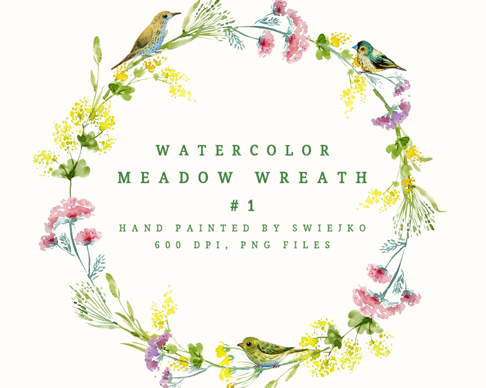 Watercolor Clipart, Garden, Spring, Birds, Floral Wreath, Digital ...