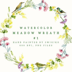 Watercolor Clipart, Garden, Spring, Birds, Floral Wreath, Digital ...