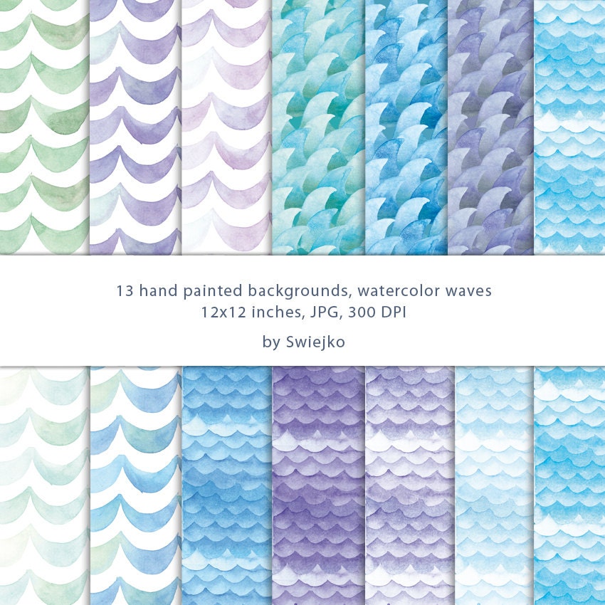 Watercolor Digital Paper, Watercolor Pattern, Sea, Ocean Waves (5) - Etsy