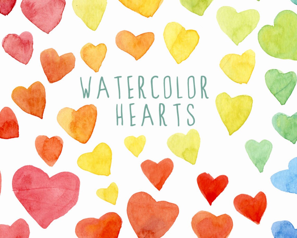 Digital Clipart watercolor Hearts Hand Painted Clip Art - Etsy