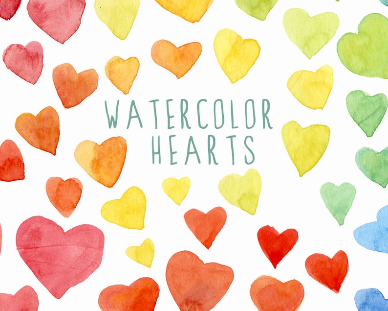 Digital Clipart watercolor Hearts Hand Painted Clip Art - Etsy