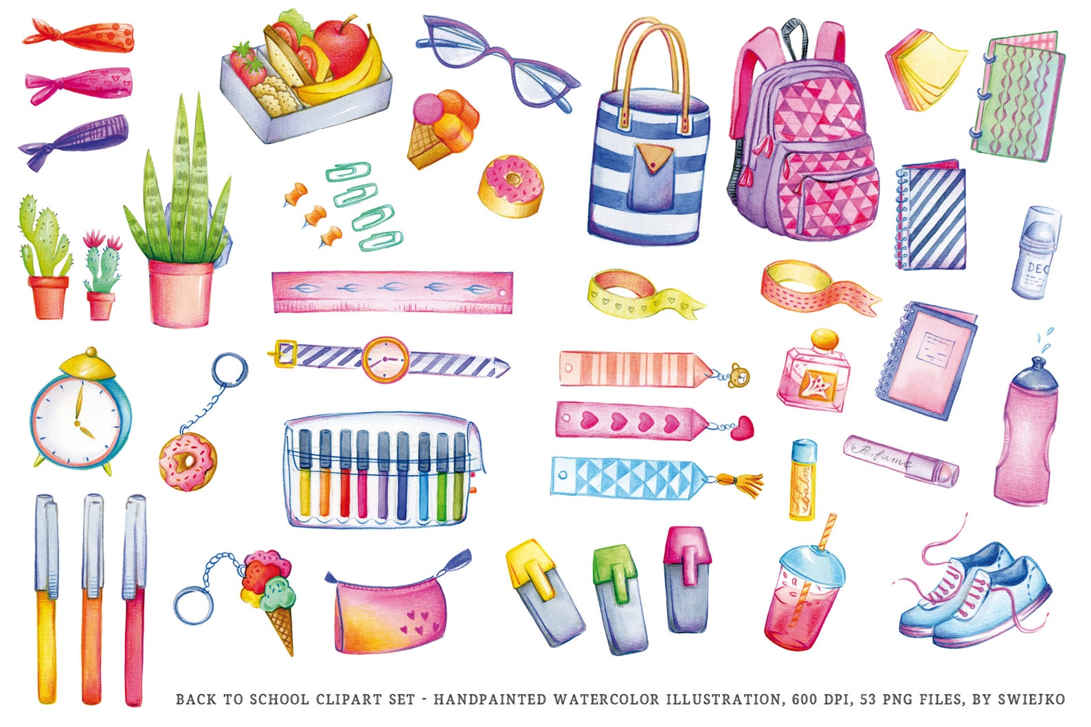 Watercolor Clipart Back to School Illustration Set - Etsy