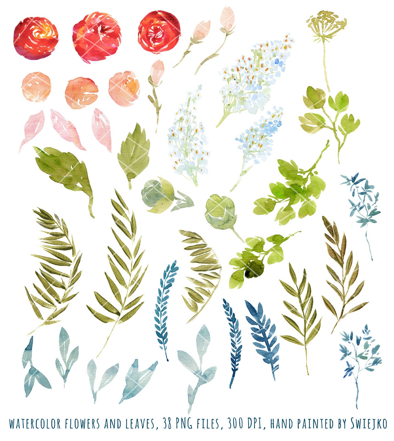 Digital Watercolor Flowers Floral Clipart Watercolor Garden | Etsy