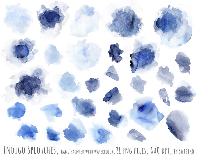 Watercolor Clip Art Hand Painted Indigo Splotches Logo - Etsy